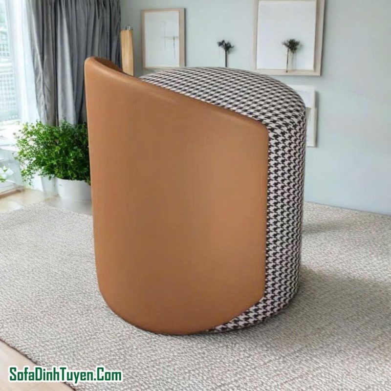 Đôn Sofa Tròn Bọc Da Kẻ Caro - Sofa Đình Tuyến
